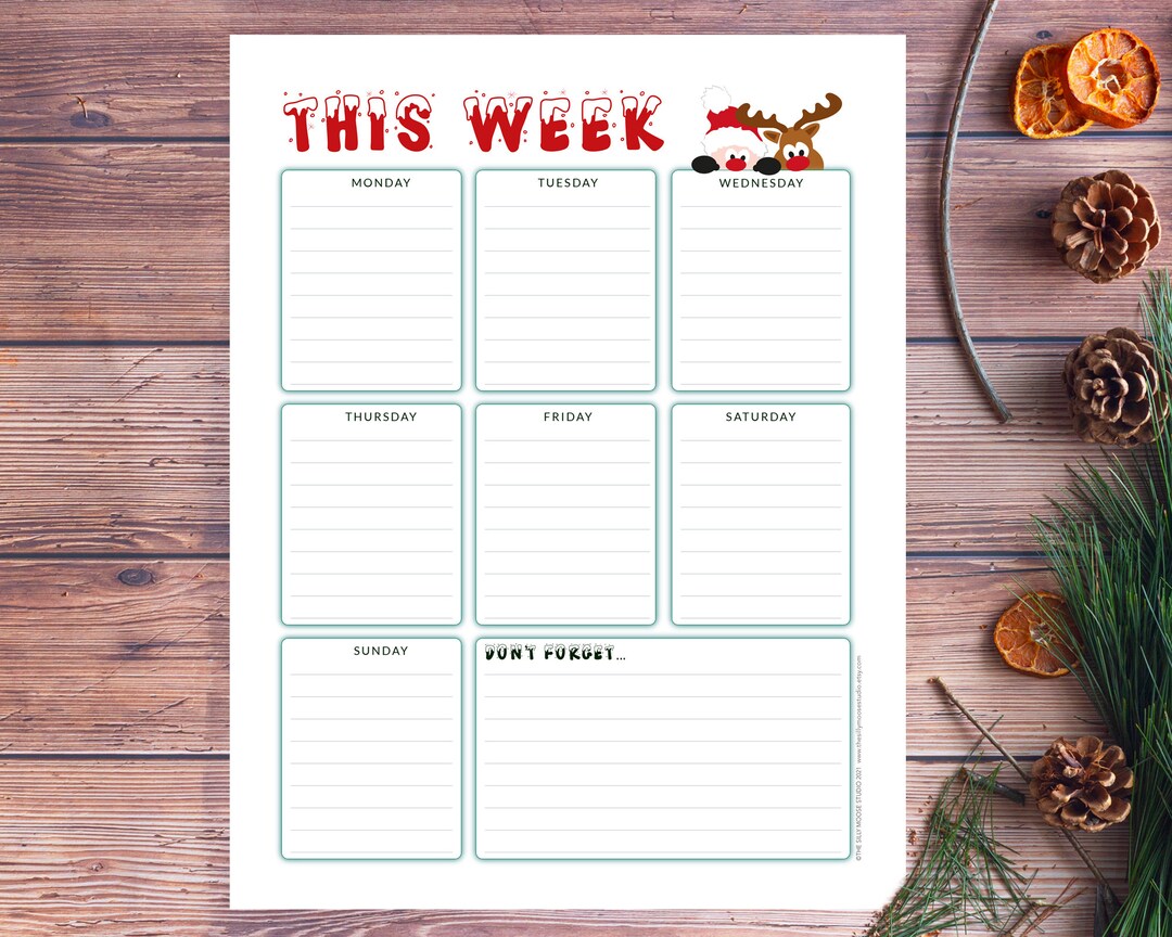 Weekly Planner Printable Christmas Theme – Seasonal Calendar Holiday ...