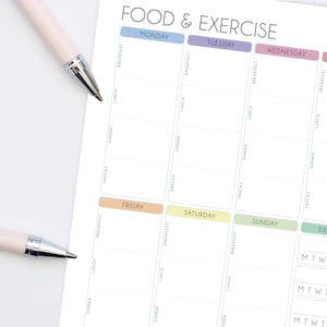 Food Journal Printable With Exercise Tracker – Weekly Food Log – Diet ...