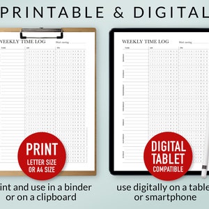Work Time Sheet Printable – Weekly Project Time Tracker – 7 Day Hourly ...