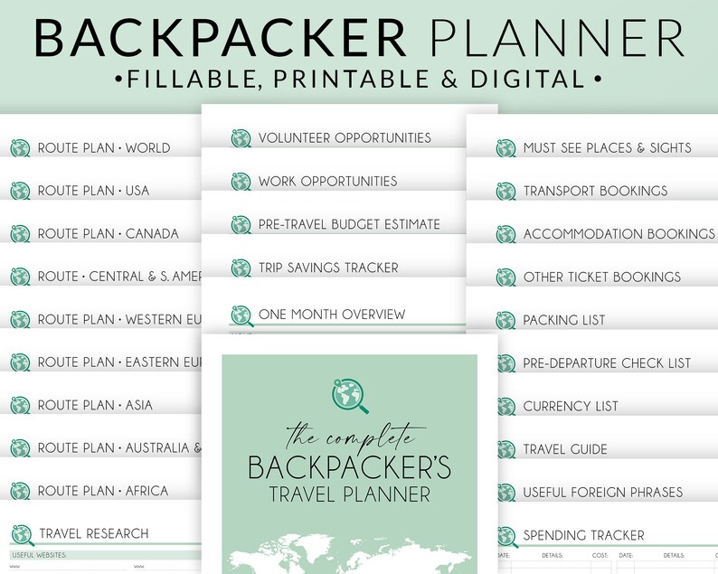 Backpacker Travel Itinerary Planner Printable & Fillable PDF - Etsy