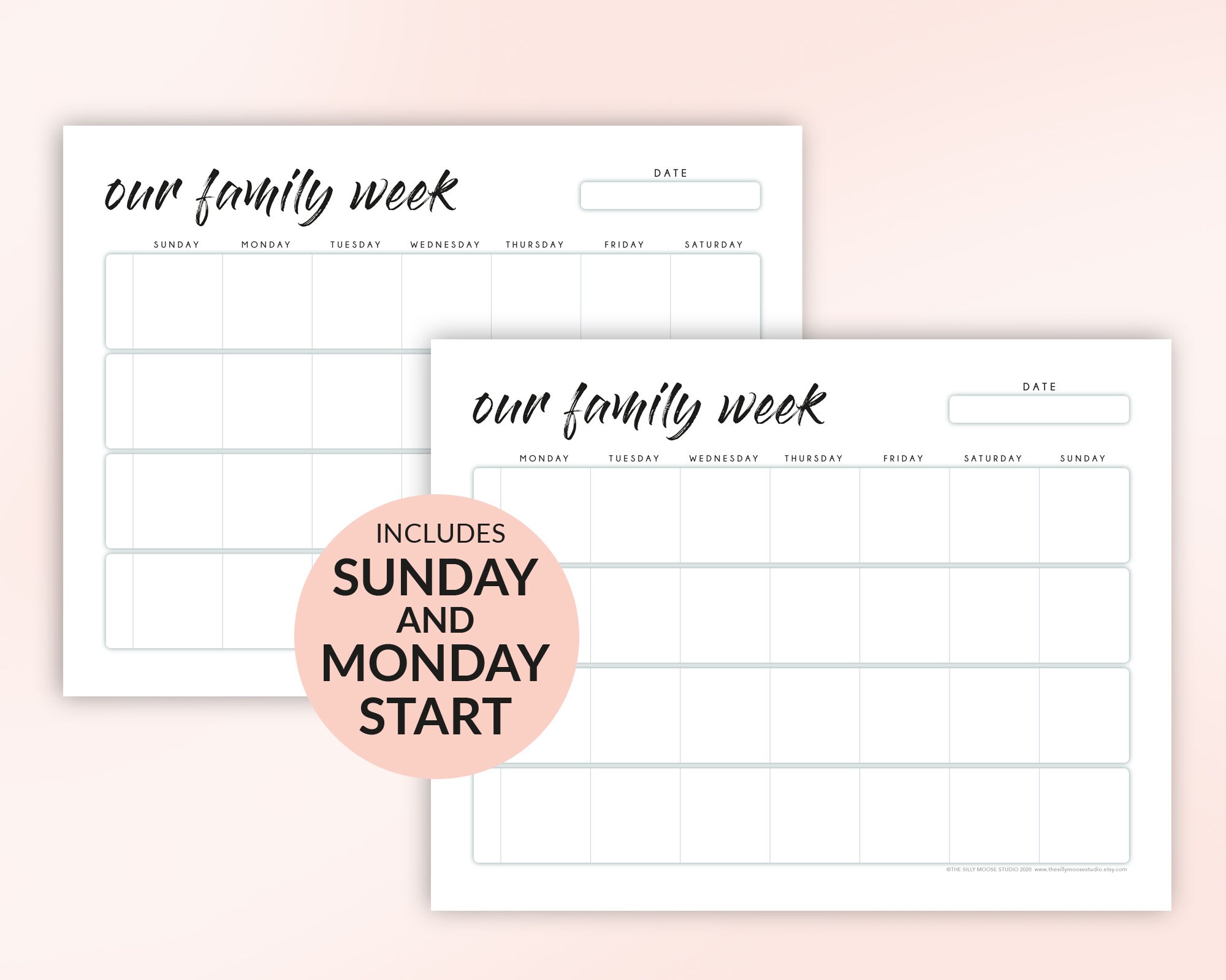 Weekly Family Calendar Fillable & Printable Planner PDF – Family of 4 ...