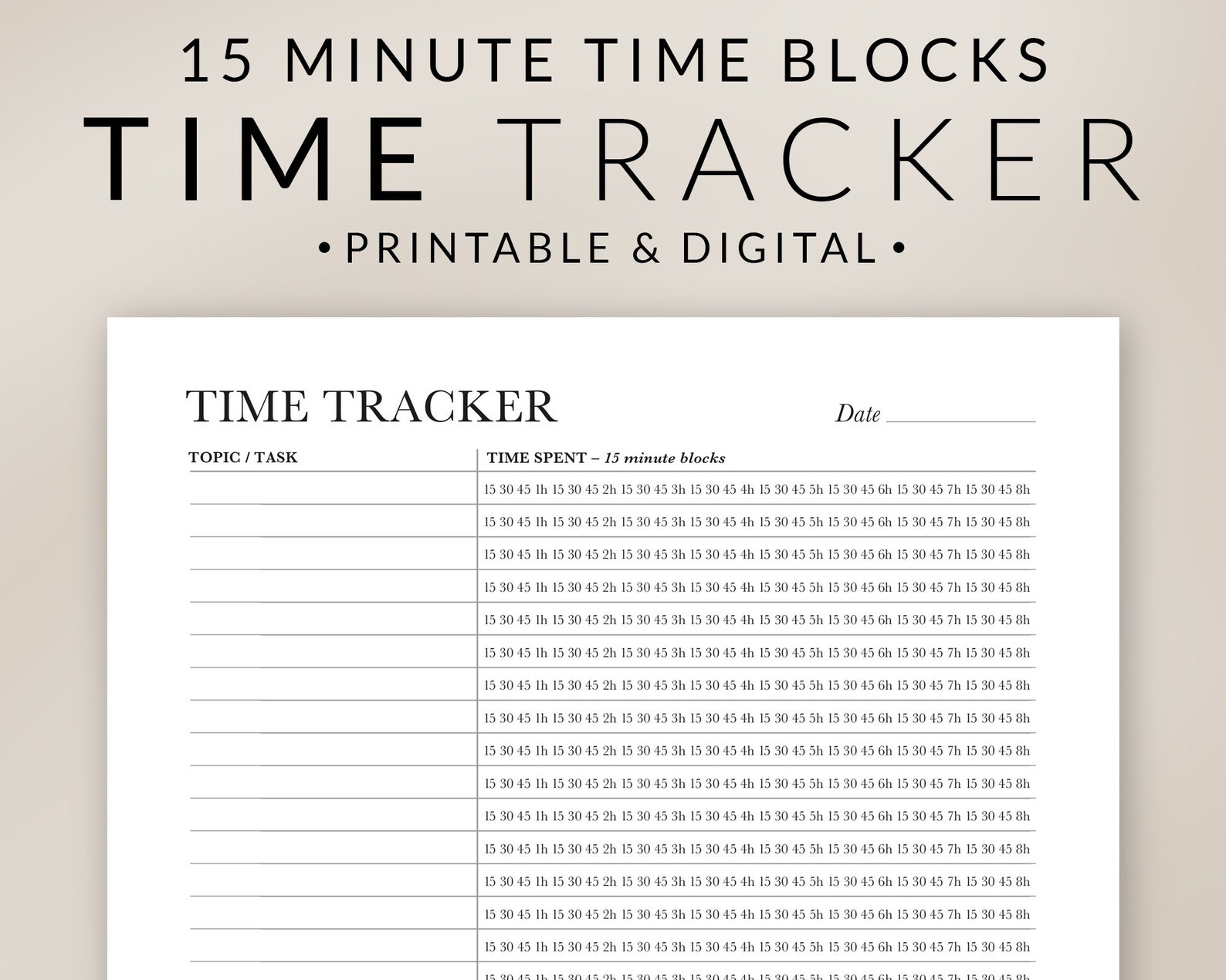Time Sheet Printable 15 Minute Units Work Time Tracker - Etsy