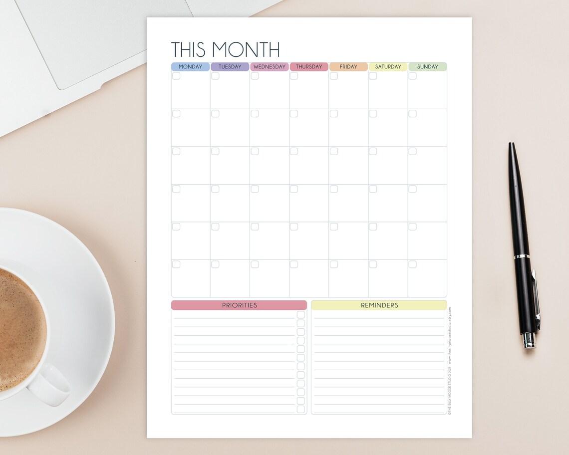 Month at a Glance Printable Undated Monthly Calendar | Etsy