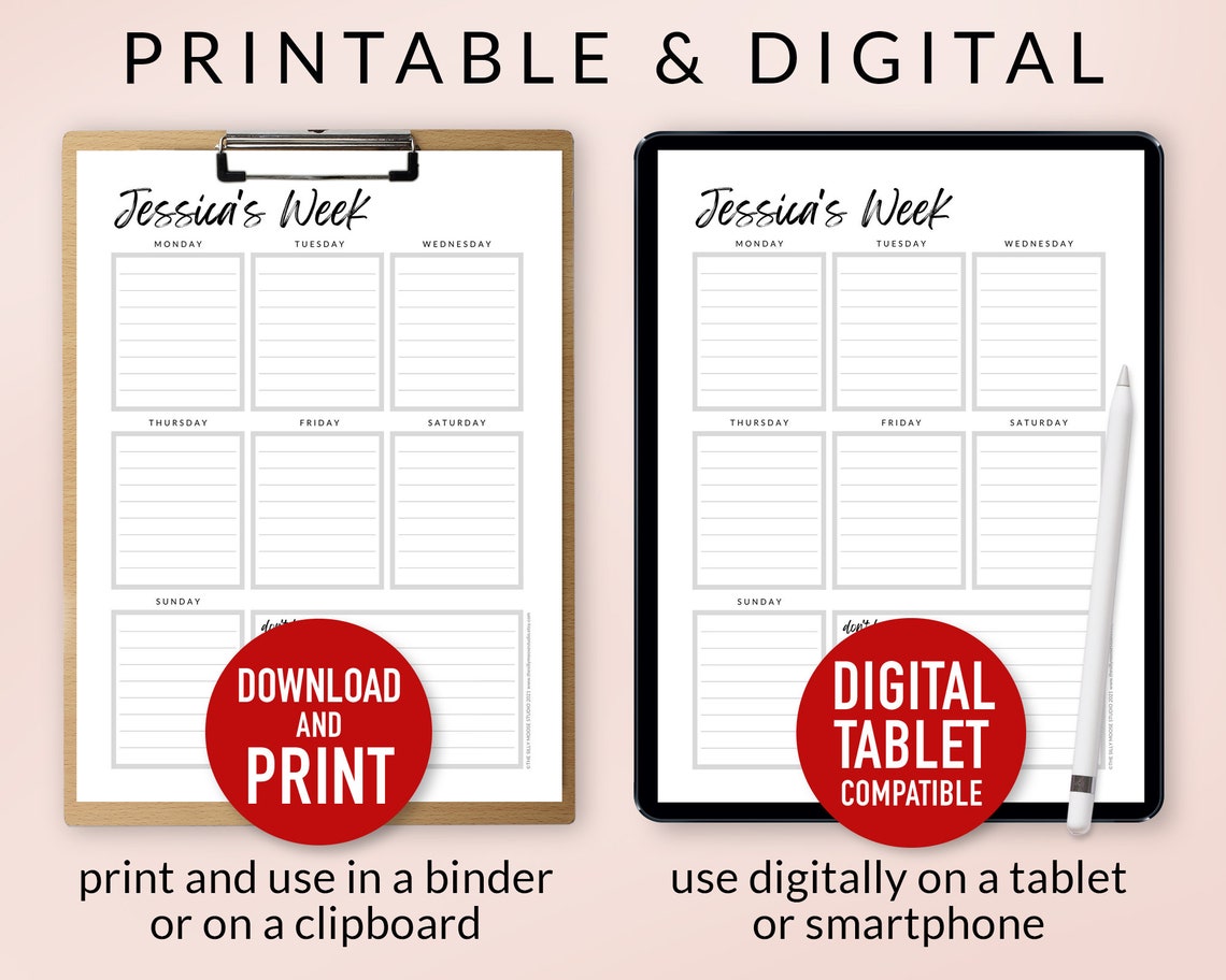 Editable Weekly Planner Printable CANVA Planner Template | Etsy