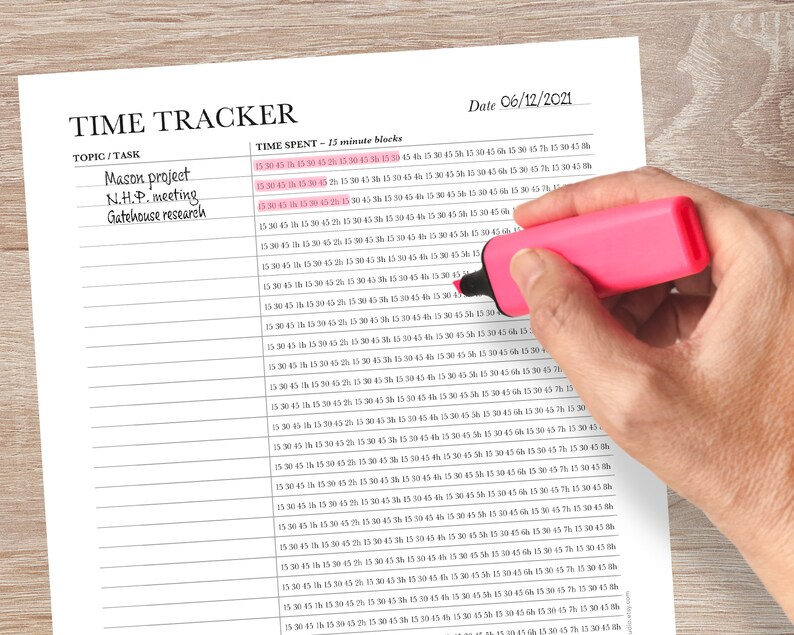 Time Sheet Printable 15 Minute Units Work Time Tracker Etsy