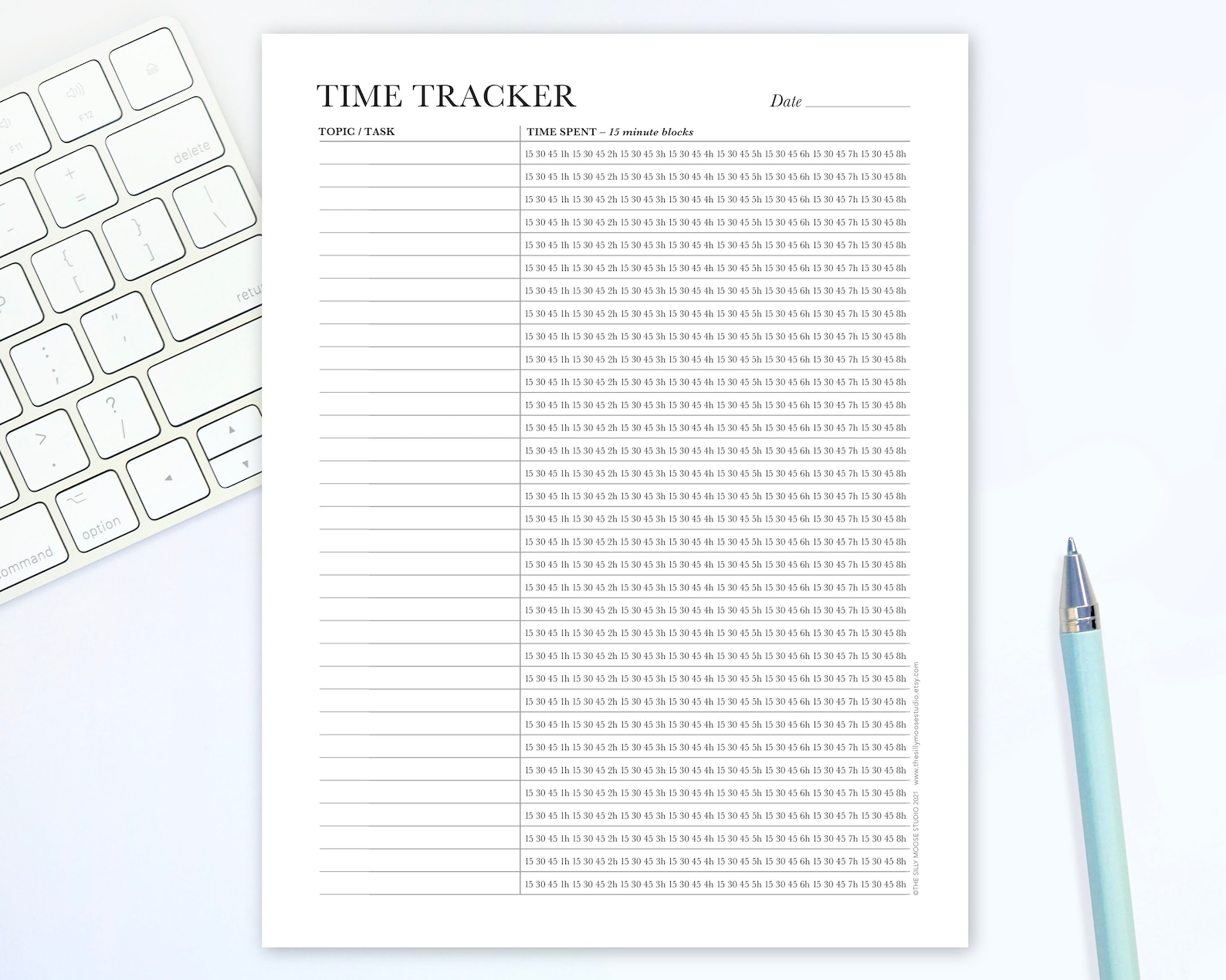Time Sheet Printable 15 Minute Units – Work Time Tracker – Employee ...