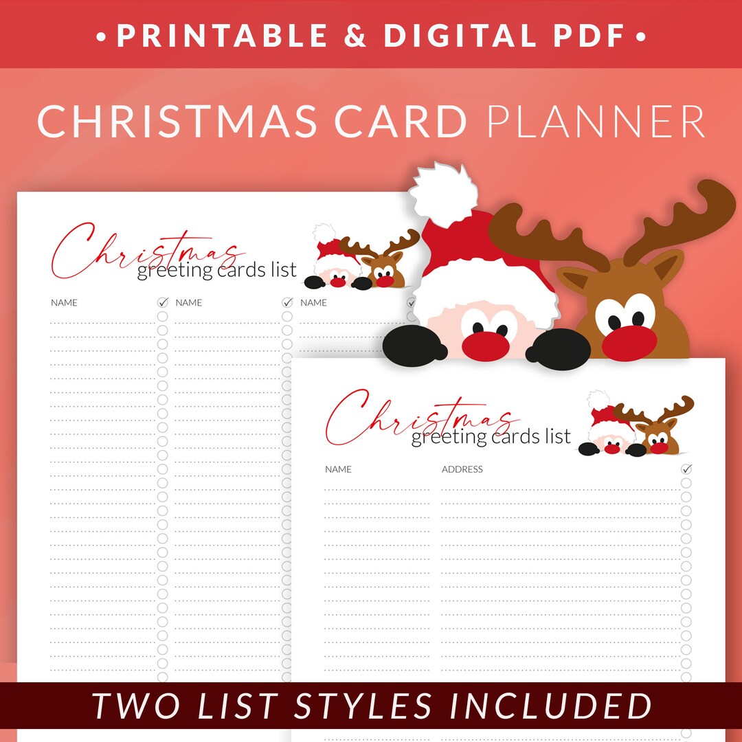 Christmas Card List Printable Set – Holiday Card Tracker Checklist ...
