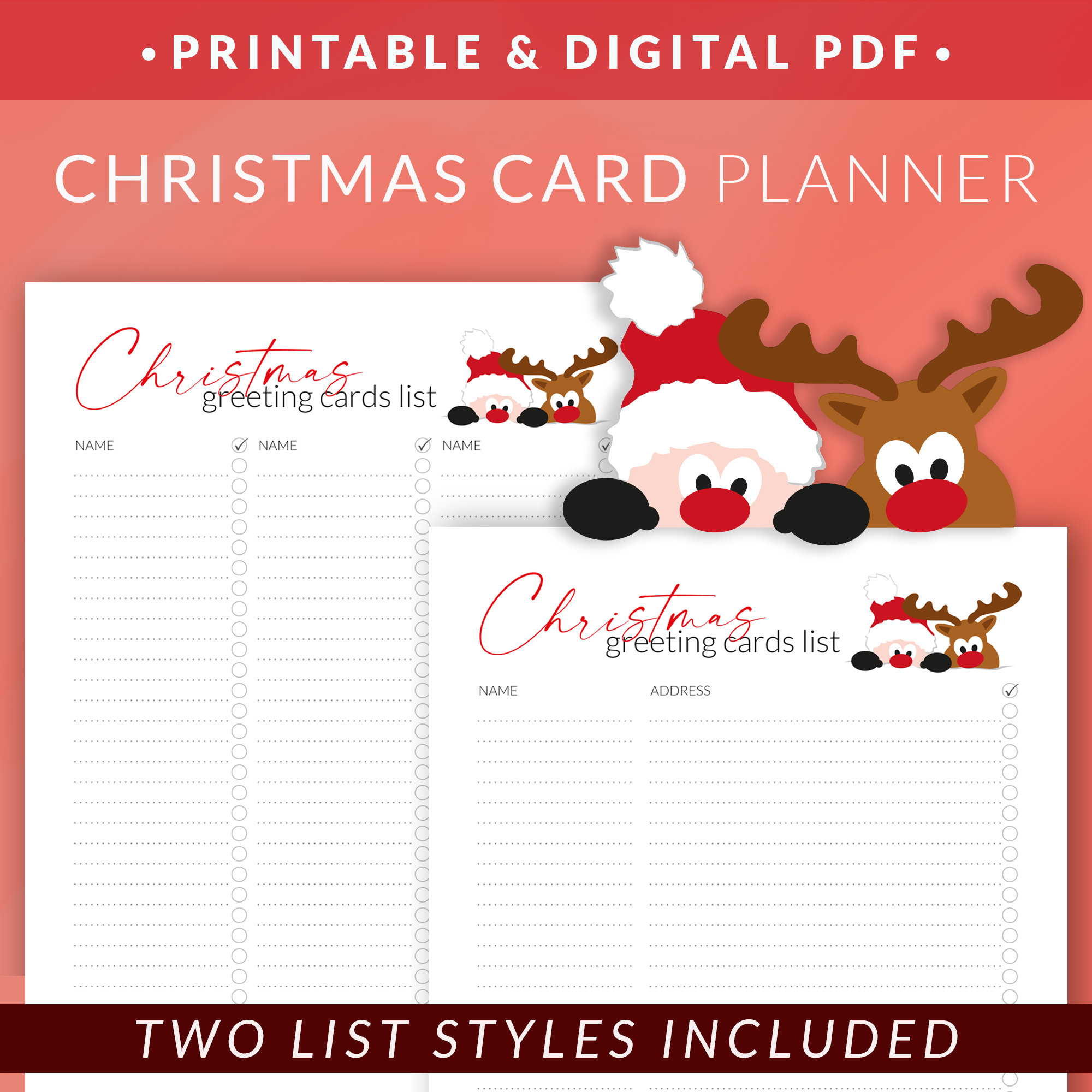 Christmas Card List Printable Set – Holiday Card Tracker Checklist ...