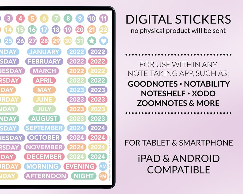 Dates Digital Planner Stickers Rainbow Date Dots Numbers - Etsy
