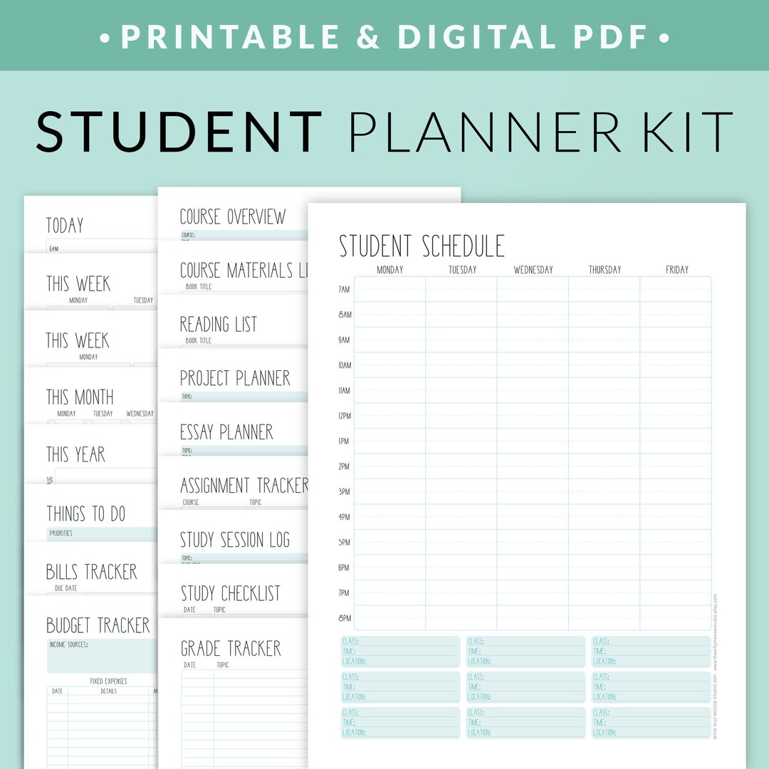 Student Planner Printable / Digital Kit – School & College Study ...