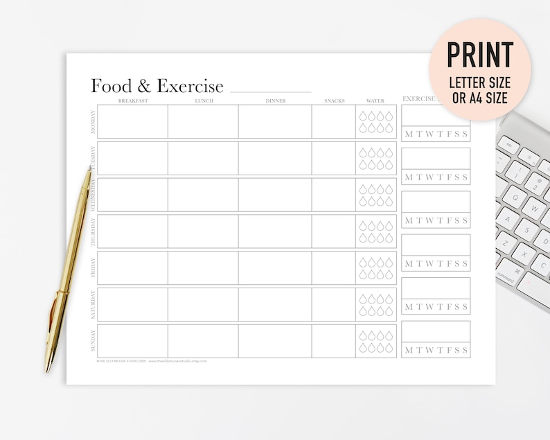 Food Journal Printable Landscape – Diet Meal Planner Exercise Tracker ...