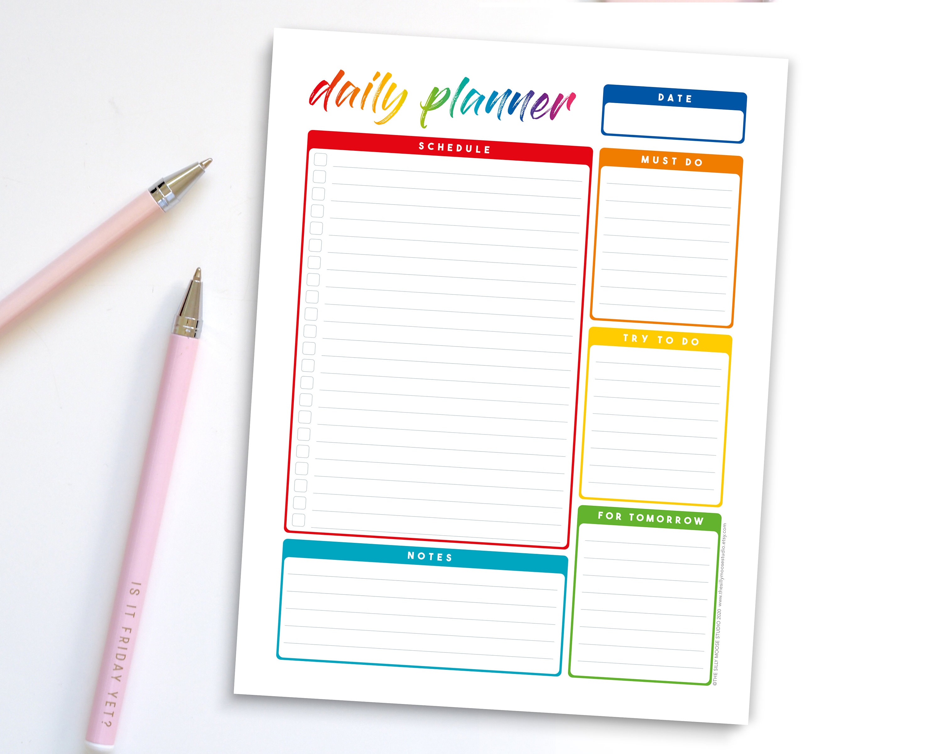 Daily Planner Printable – Rainbow One Day Digital PDF for Tablet ...