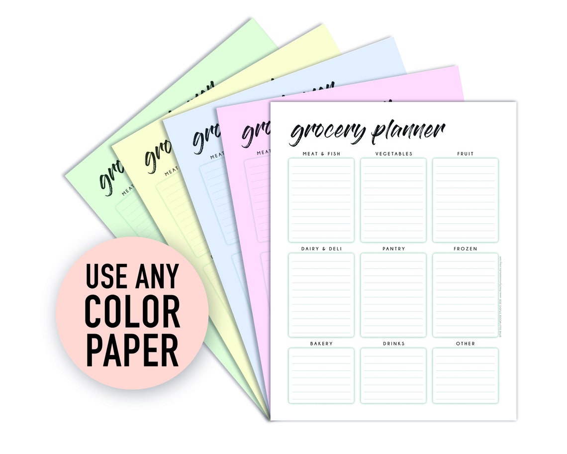 Grocery List Printable – Food Shopping List Kitchen Fridge Meal Planner ...
