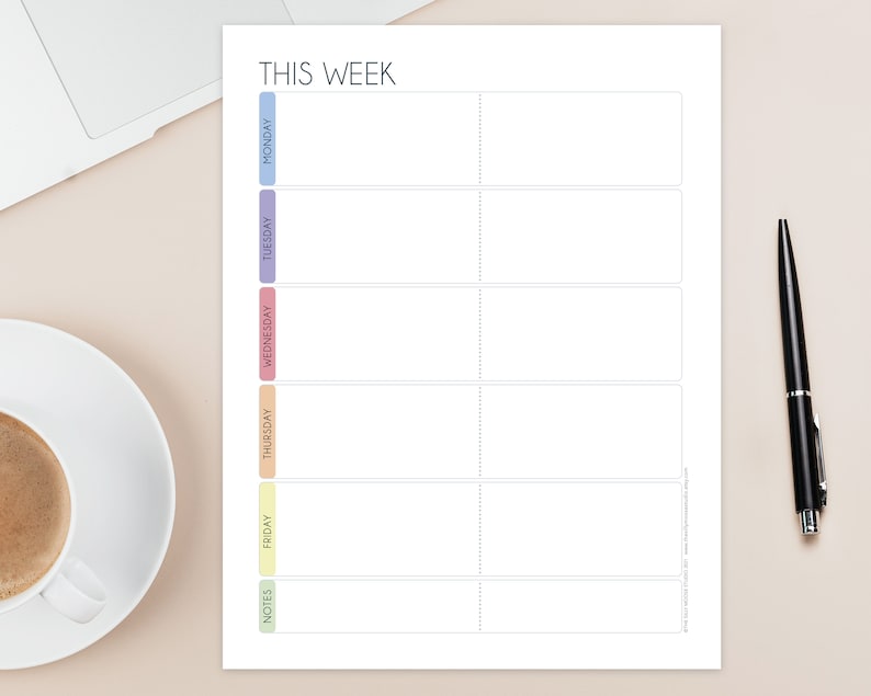 Weekly Planner Printable – Five Day School Week / Working Week Template ...