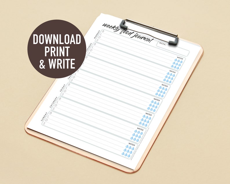 Weekly Food Log Printable & Fillable PDF Food Journal Diet - Etsy