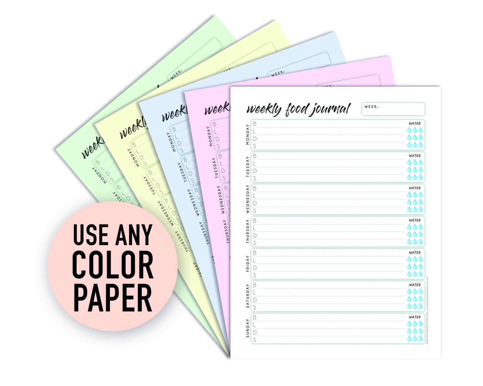 Weekly Food Log Printable & Fillable PDF Food Journal Diet - Etsy