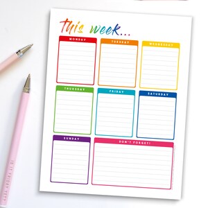 Weekly Planner Printable & Digital – Rainbow to Do List Download ...