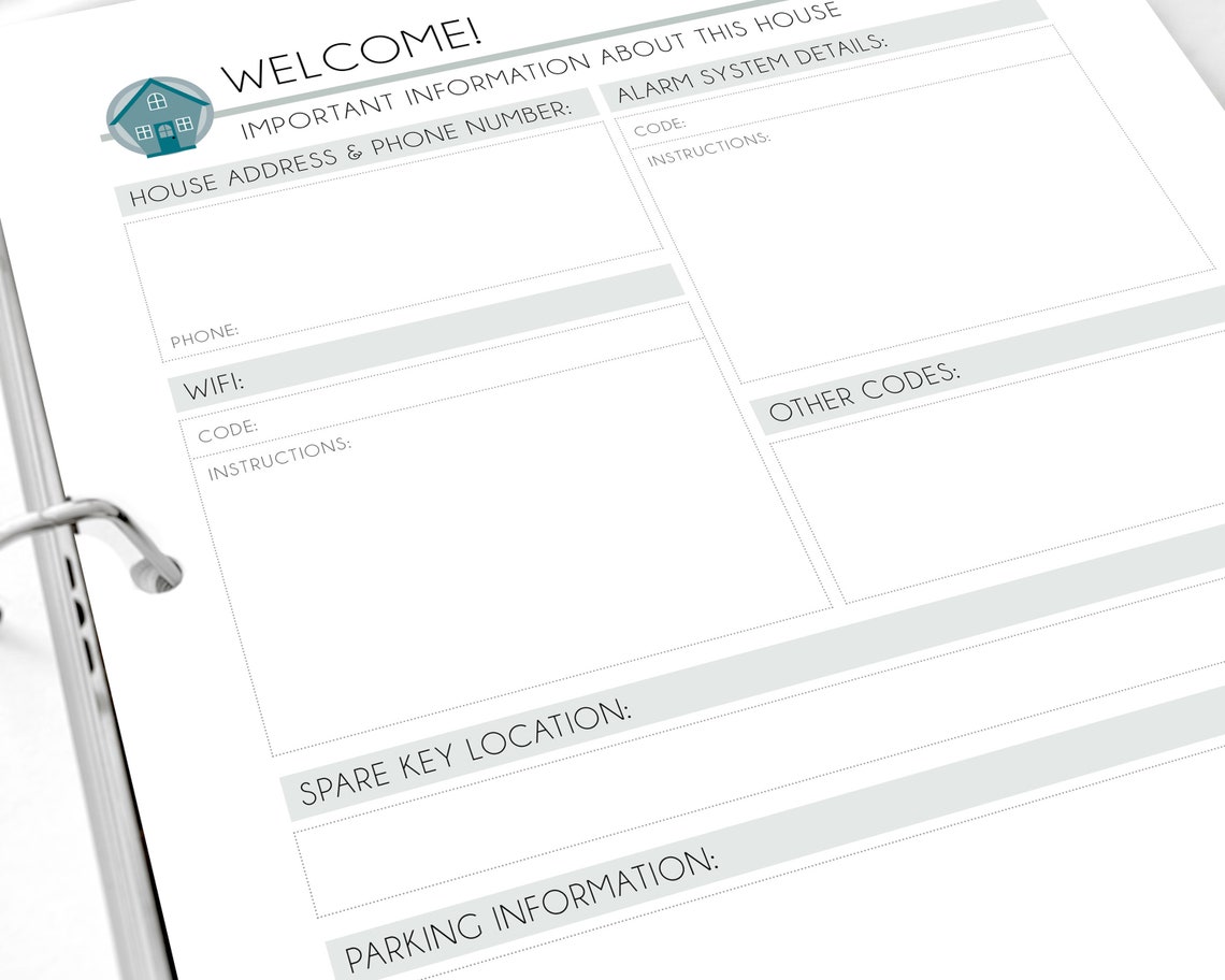 Rental Welcome Guide Printable & Fillable PDF House Sitting | Etsy