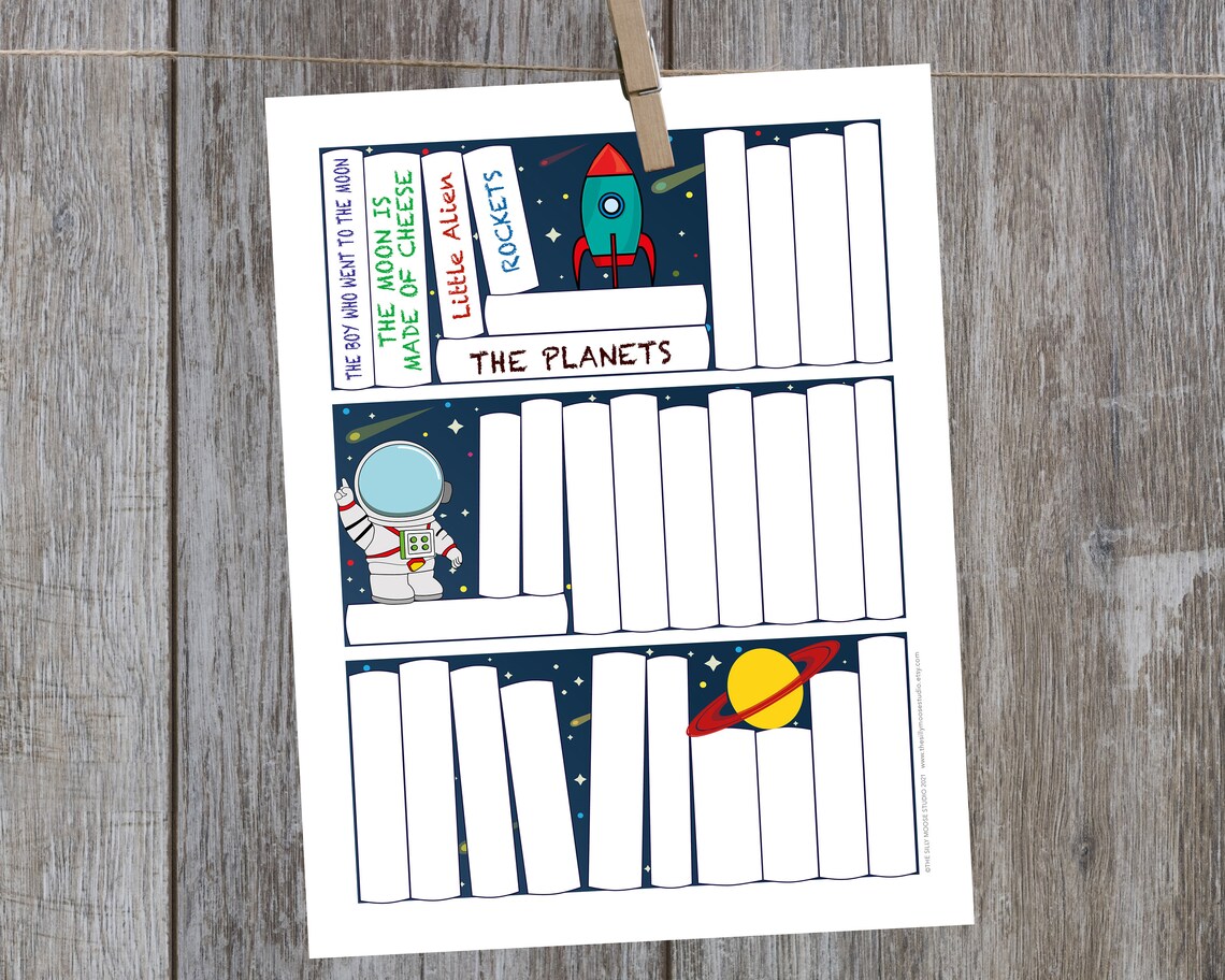 Kids Reading Log Printable Space Themed Childrens Bookshelf - Etsy