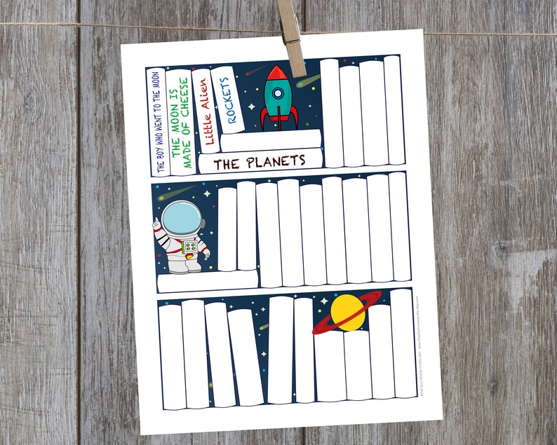 Kids Reading Log Printable Space Themed Childrens Bookshelf - Etsy