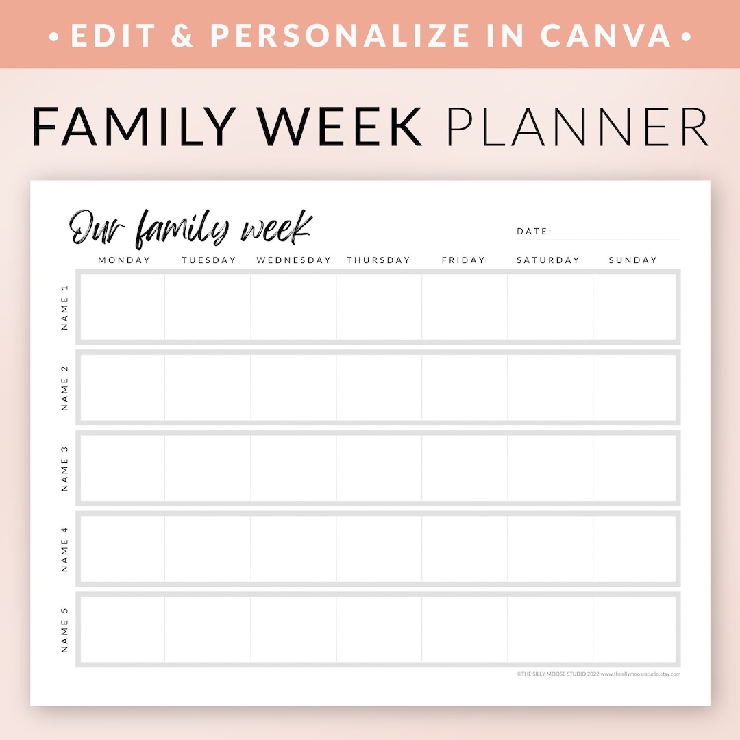 Weekly Family Planner Printable EDITABLE – CANVA Planner Template ...