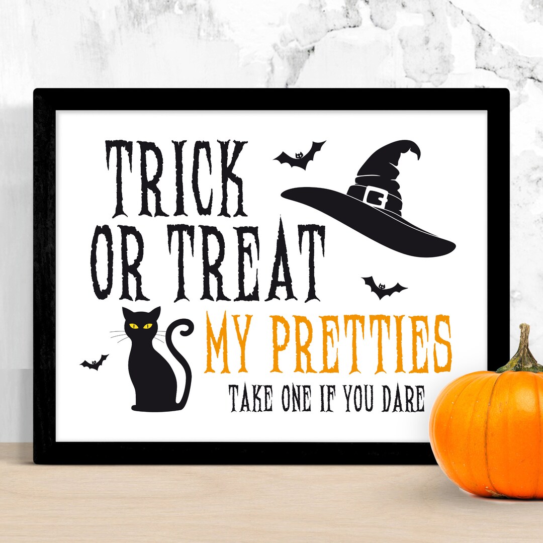 Trick or Treat Sign Printable – Witch & Black Cat – Social Distance ...