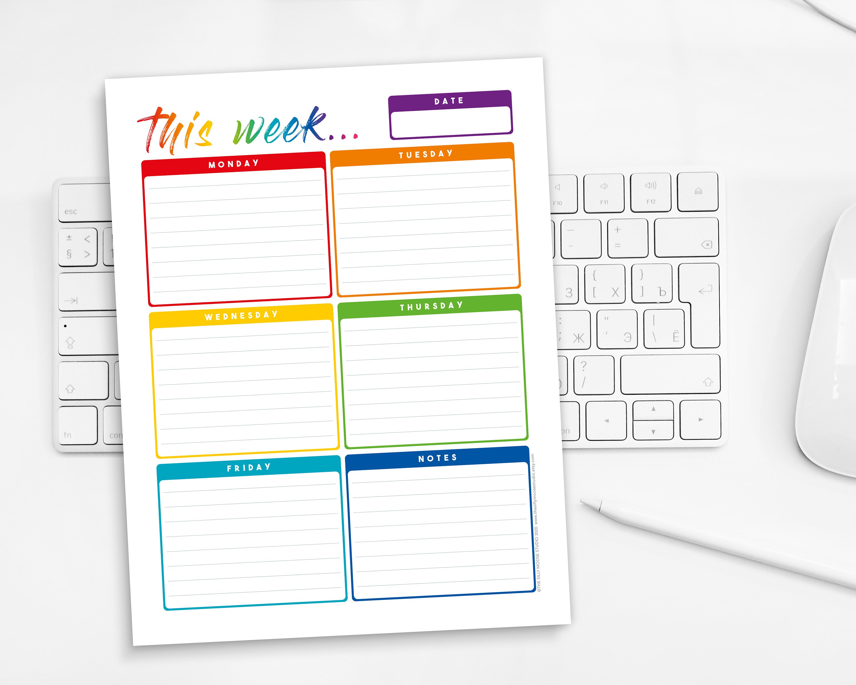 Five Day Weekly Planner Printable Rainbow Week Days Back to | Etsy