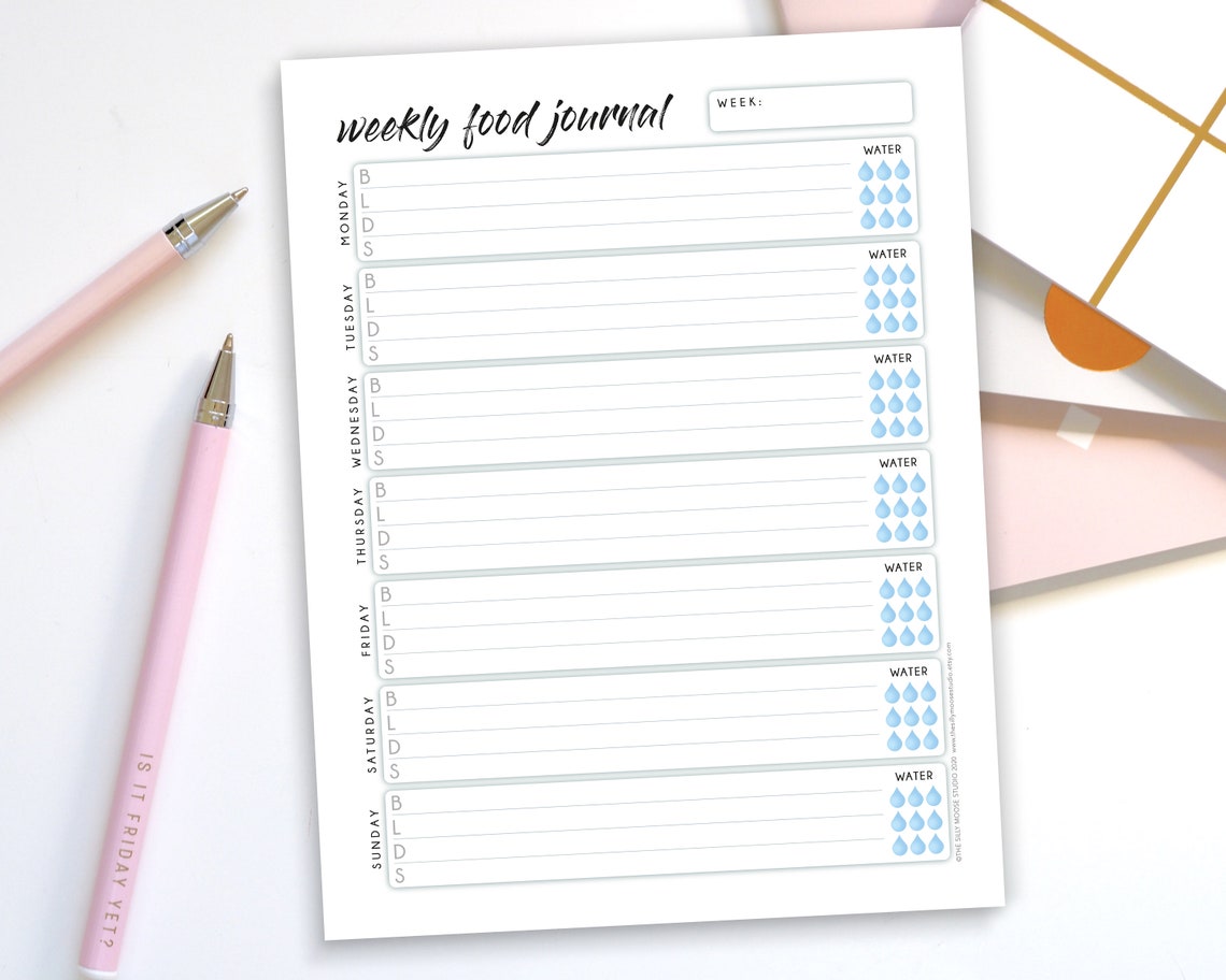 Weekly Food Log Printable & Fillable PDF Food Journal Diet - Etsy