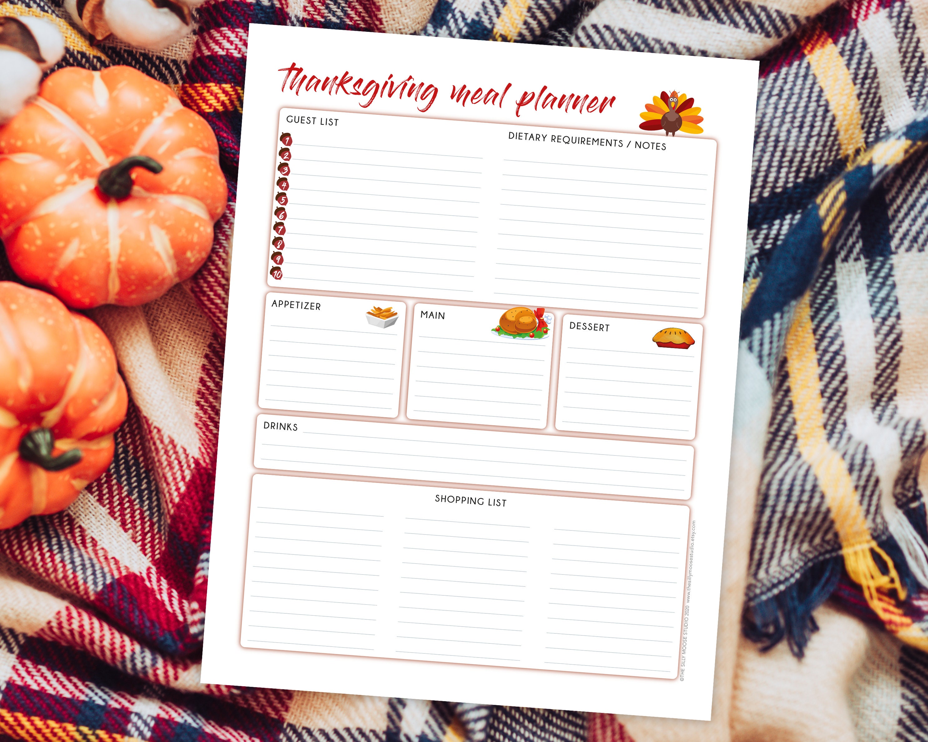 Thanksgiving Meal Planner Printable Thanksgiving Dinner - Etsy