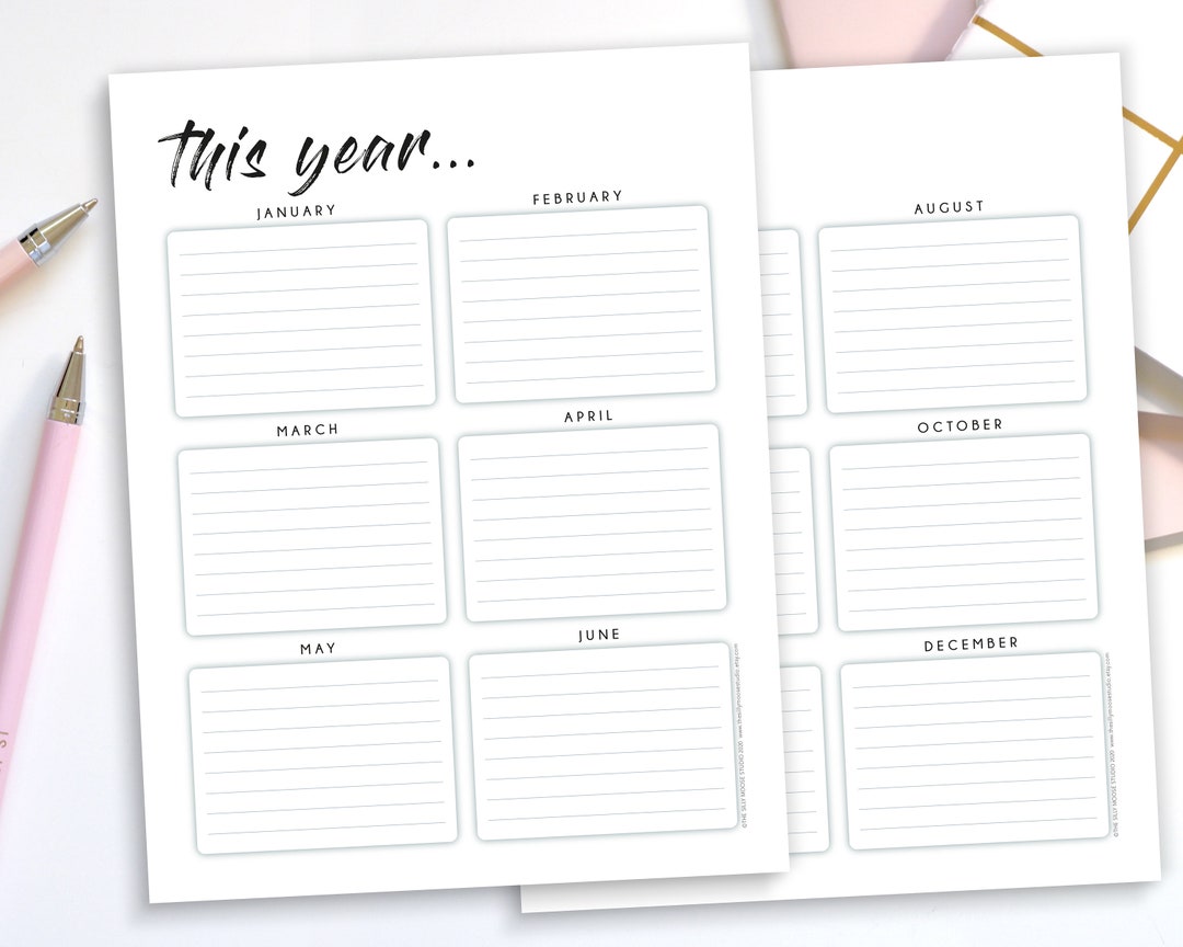 Yearly Planner Printable & Fillable PDF Any Year Calendar 12 Month ...