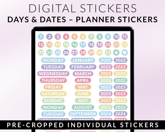 Dates Digital Planner Stickers Rainbow Date Dots Numbers - Etsy