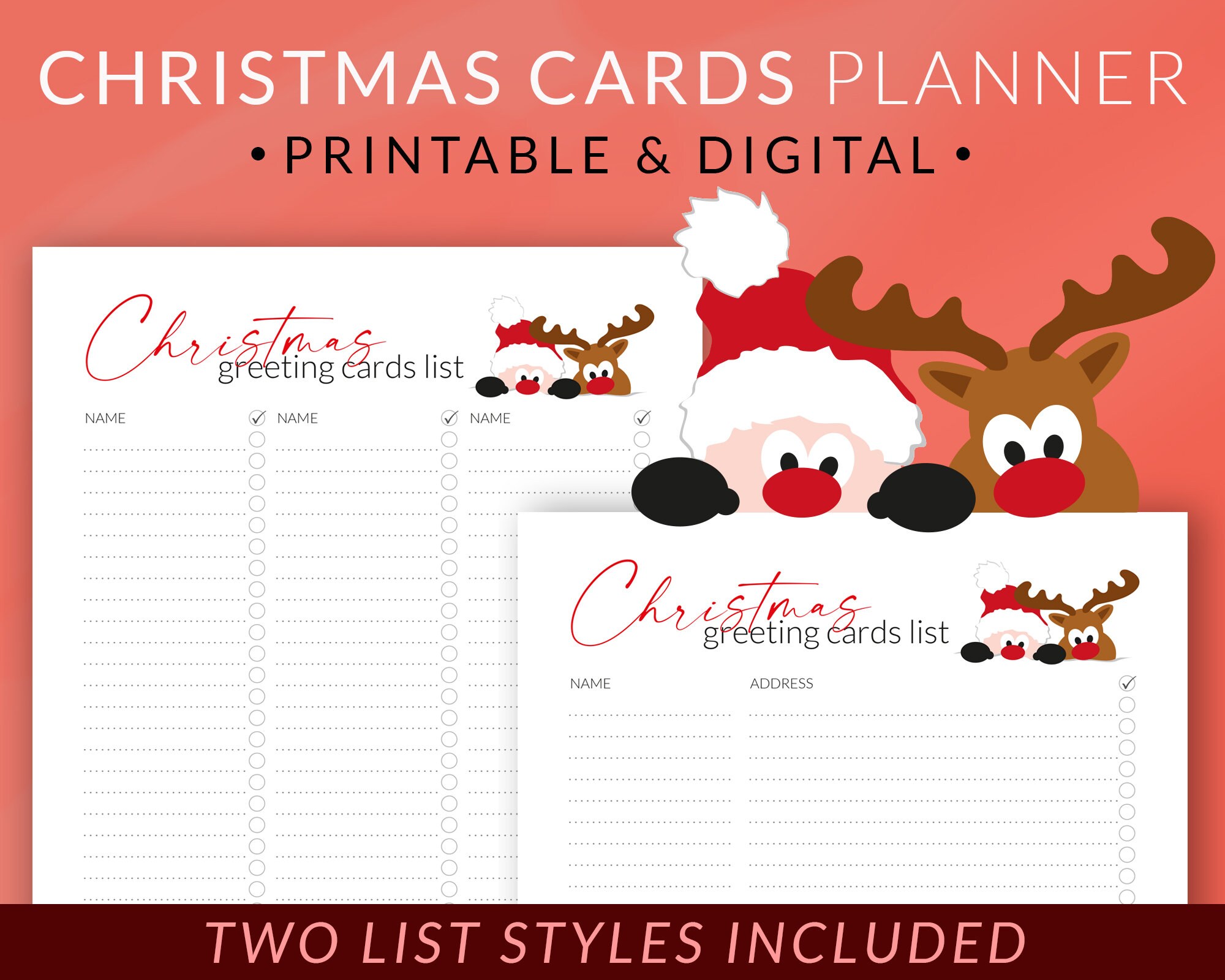Christmas Card List Printable Set Holiday Card Tracker - Etsy