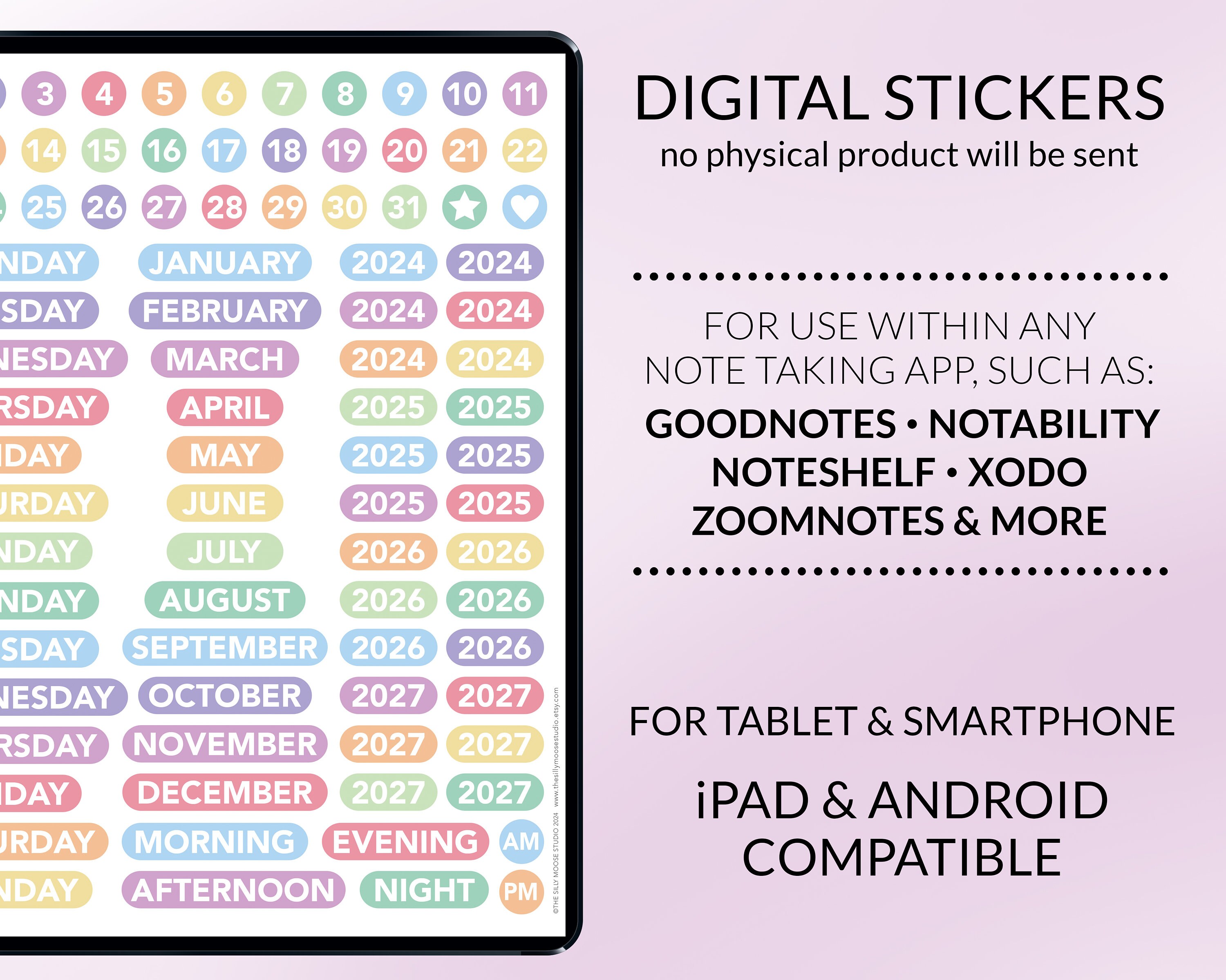 Dates Digital Planner Stickers – Rainbow Date Dots – Numbers Days ...