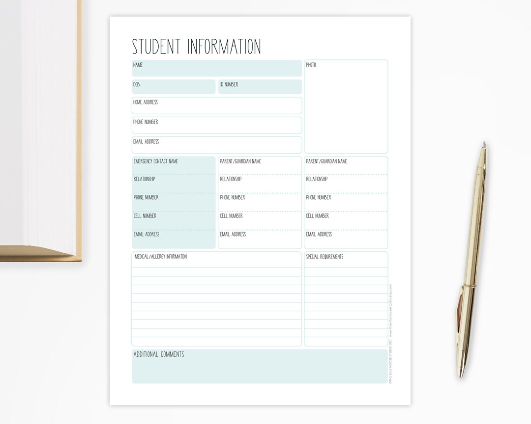 Student Emergency Contact Printable – Medical / Allergy Information ...