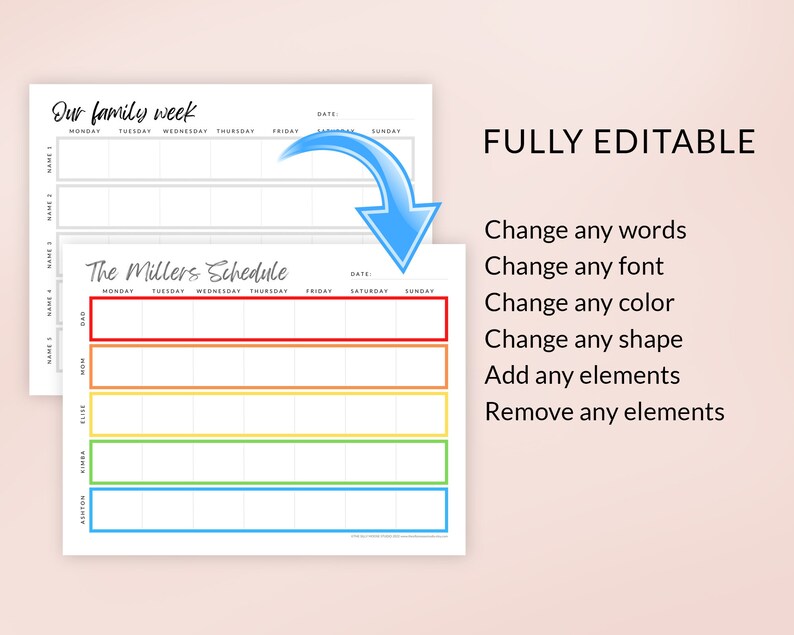 Weekly Family Planner Printable EDITABLE CANVA Planner - Etsy