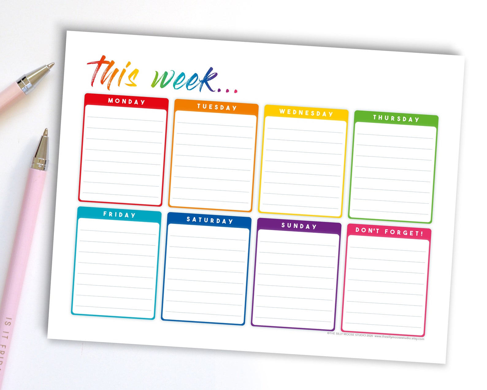 Landscape Weekly Planner Printable to Do List - Rainbow Desk Wall ...