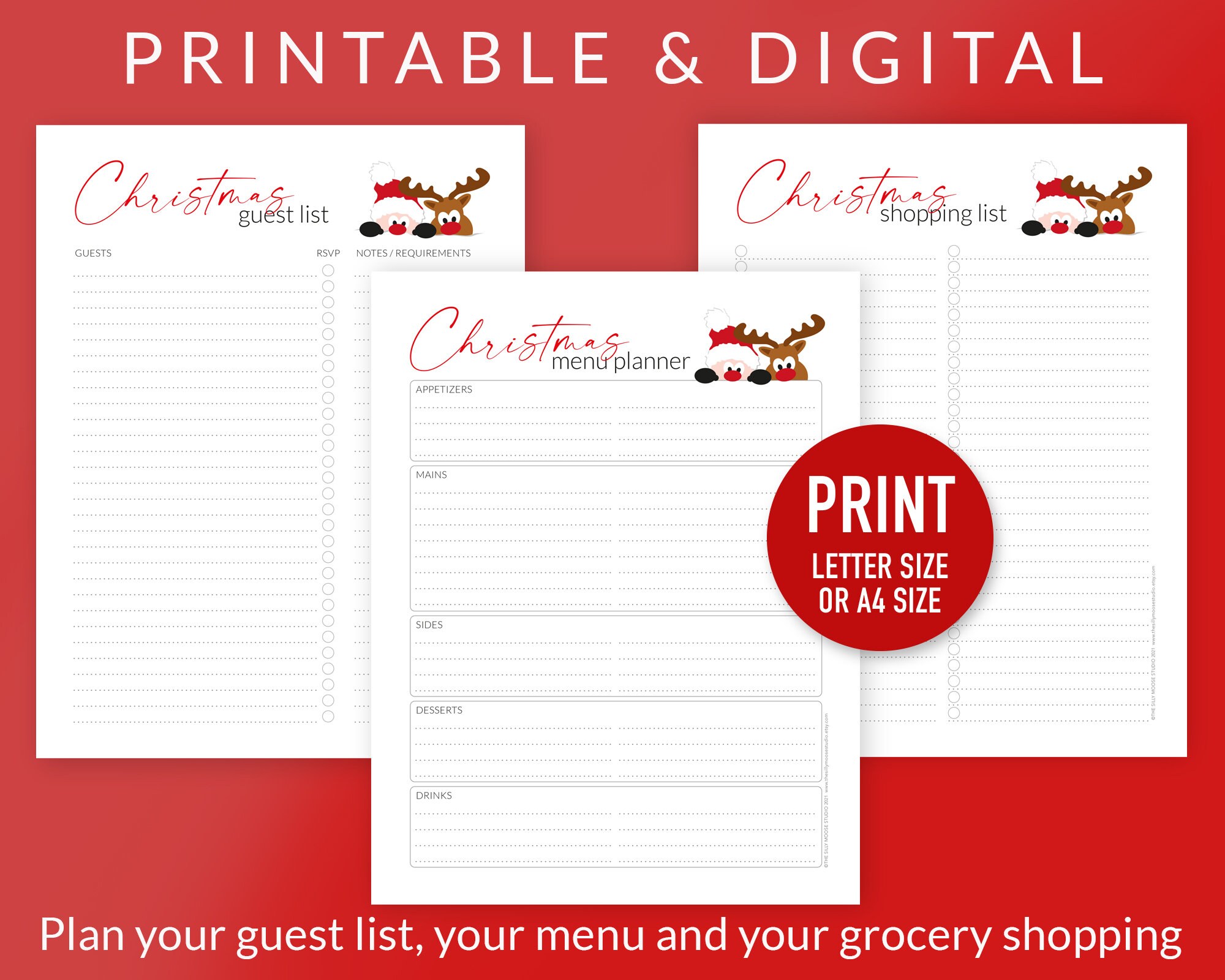 Christmas Menu Planner Printable Kit – Holiday Meal Planning Template ...