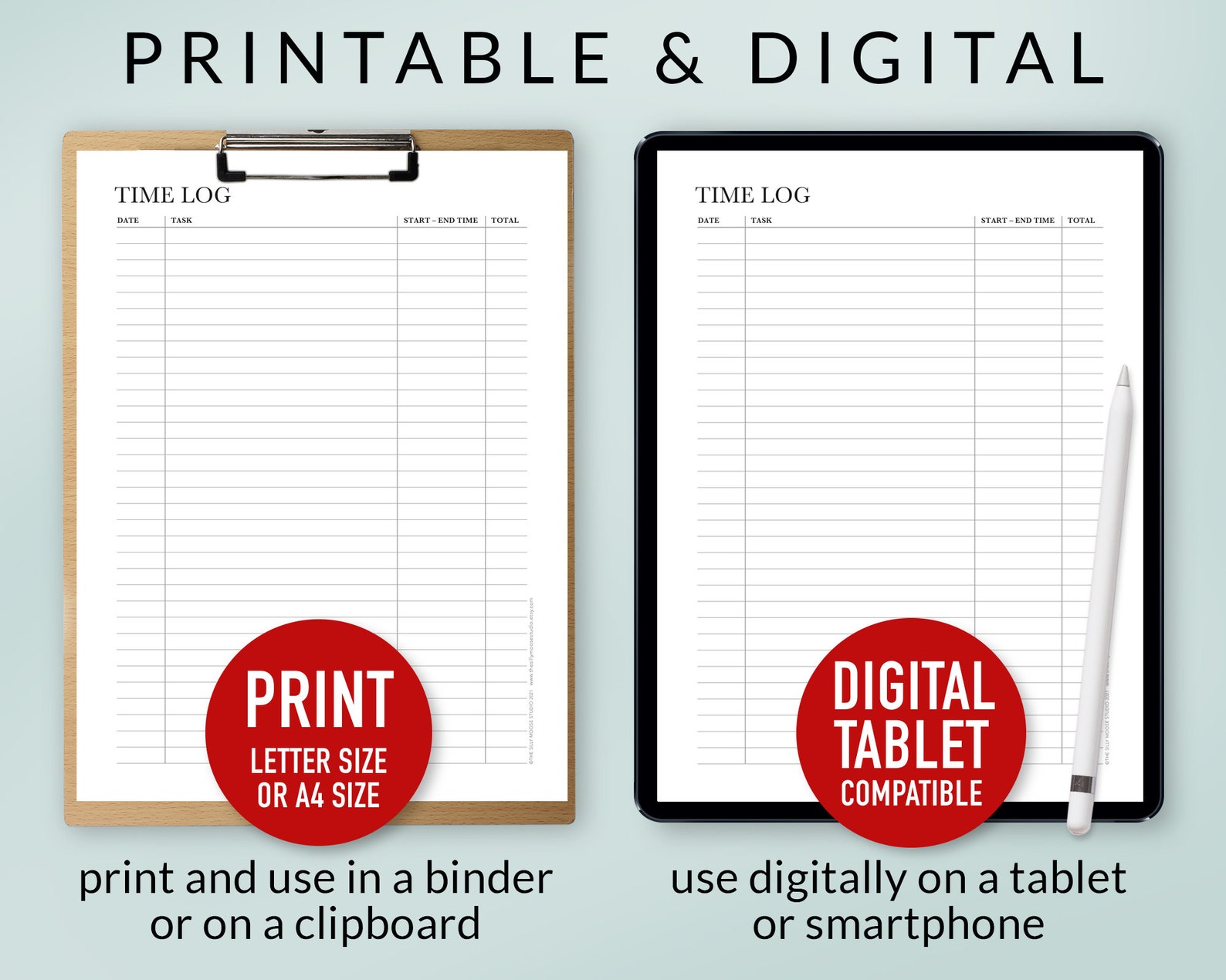 Work Time Log Printable Template – Time Sheet – Time Tracker – Daily ...