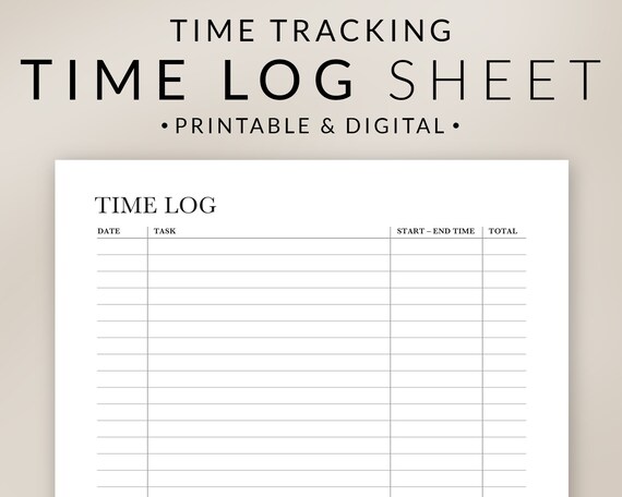 Work Time Log Printable Template Time Sheet Time Tracker Etsy