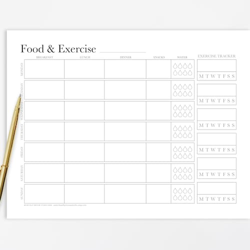 Weekly Food Log Printable & Fillable PDF Food Journal Diet - Etsy