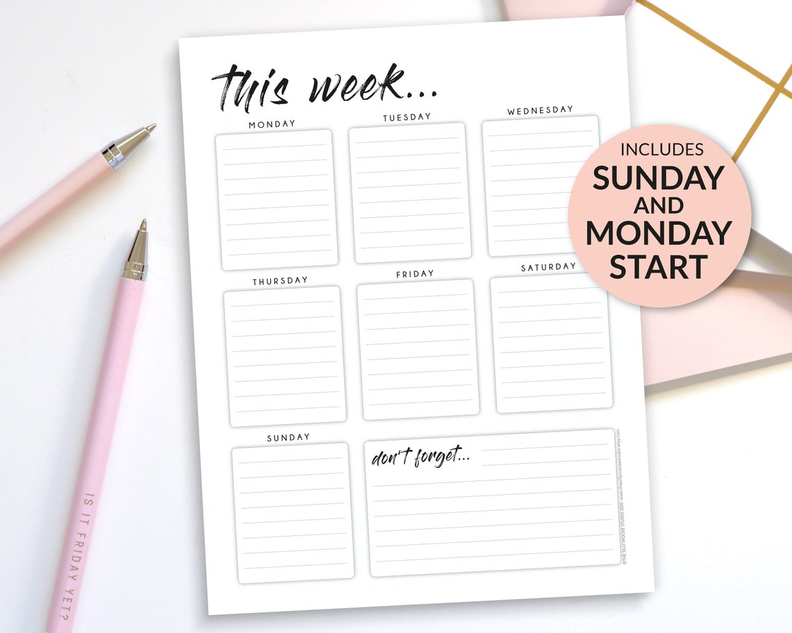 Weekly Planner Printable Fillable PDF to Do List Organiser - Etsy UK