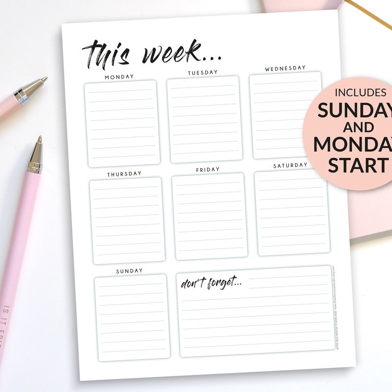 Pin on Weekly Calendars - Etsy