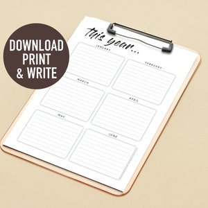 Yearly Planner Printable & Fillable PDF Any Year Calendar 12 Month ...