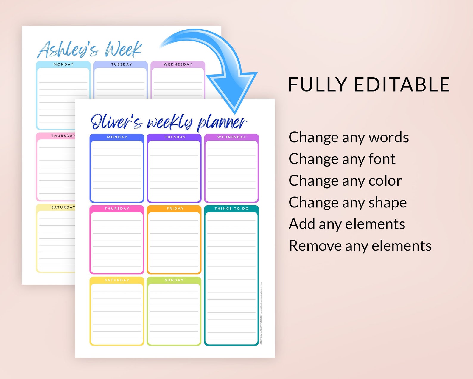 Weekly Planner Printable Editable CANVA Planner Template - Etsy