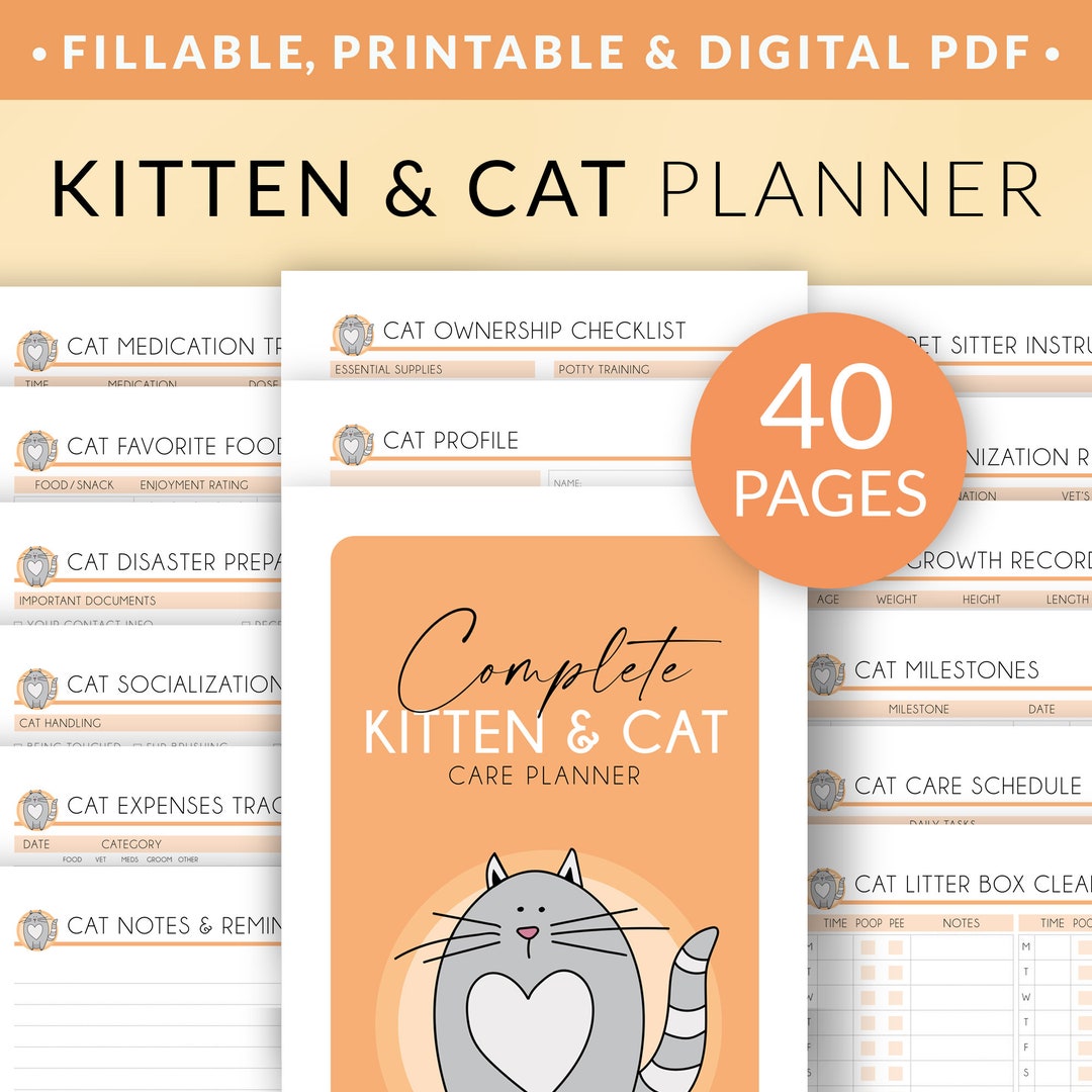 Kitten & Cat Planner Printable Bundle – Pet Health Record – Pet Care ...