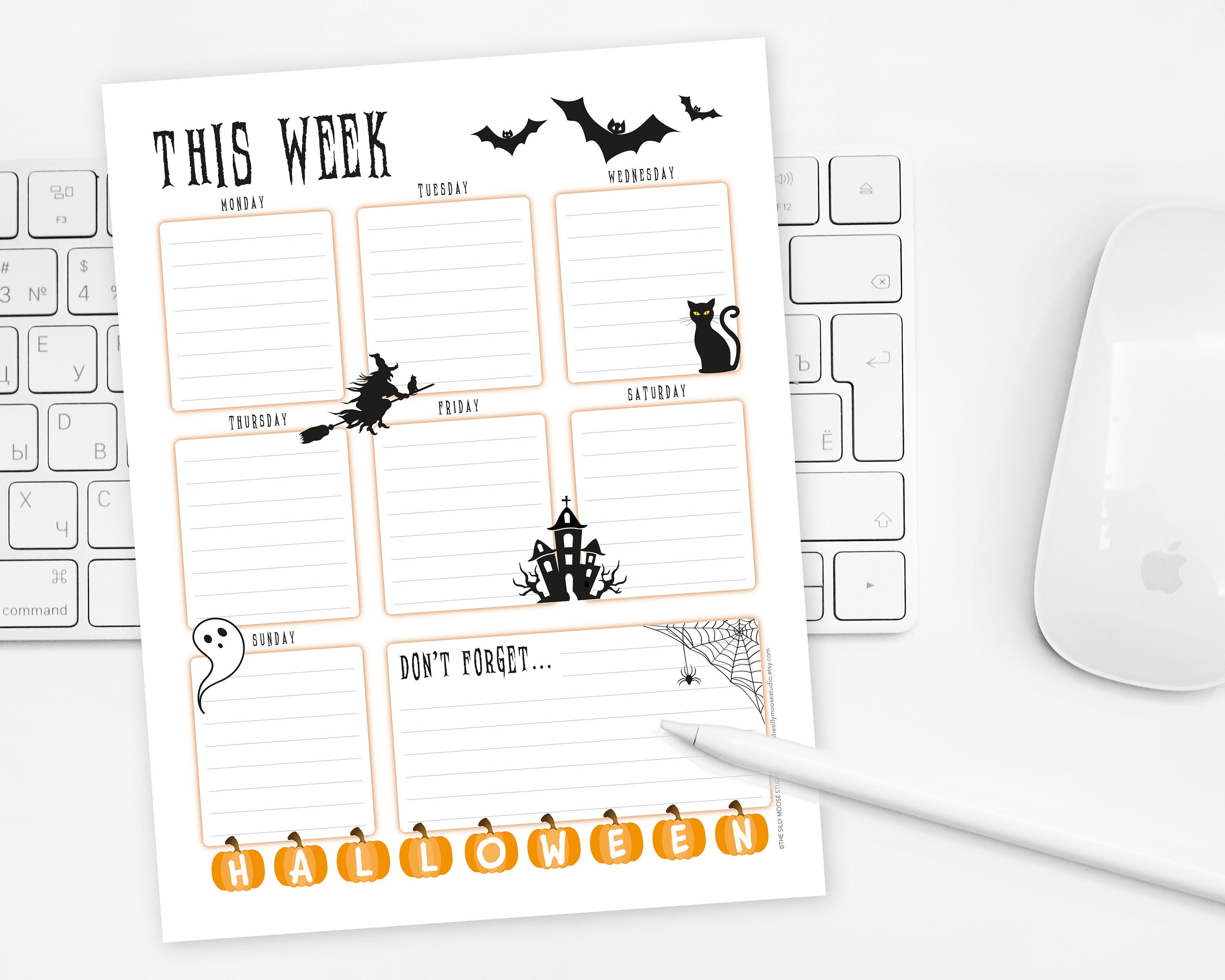 Weekly Planner Printable to Do List for Halloween – Print at Home Diary ...