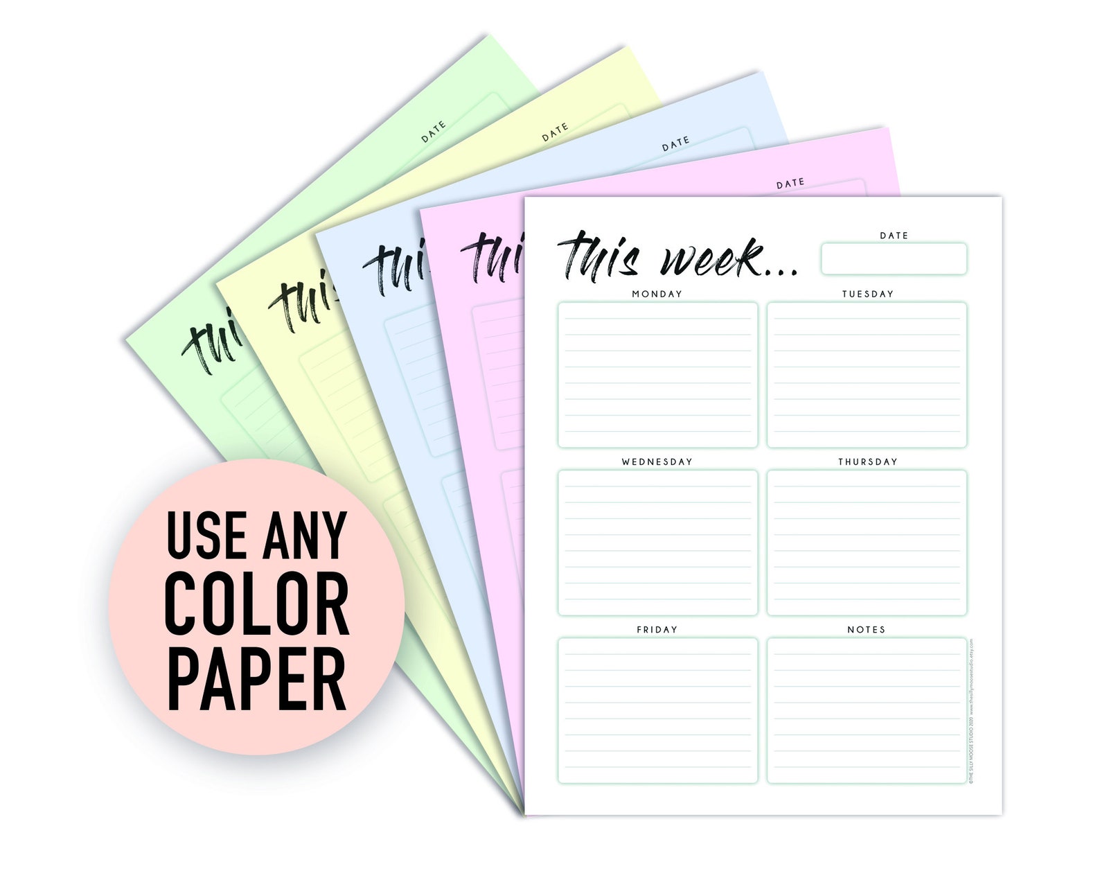 Five Day Weekly Planner Printable & Fillable PDF Week Days - Etsy