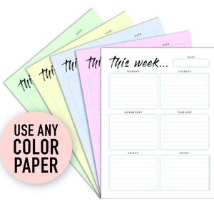 Five Day Weekly Planner Printable & Fillable PDF Week Days School ...