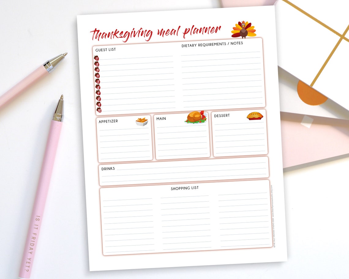 Thanksgiving Meal Planner Printable Thanksgiving Dinner | Etsy