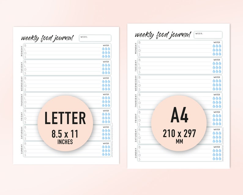 Weekly Food Log Printable & Fillable PDF Food Journal Diet - Etsy